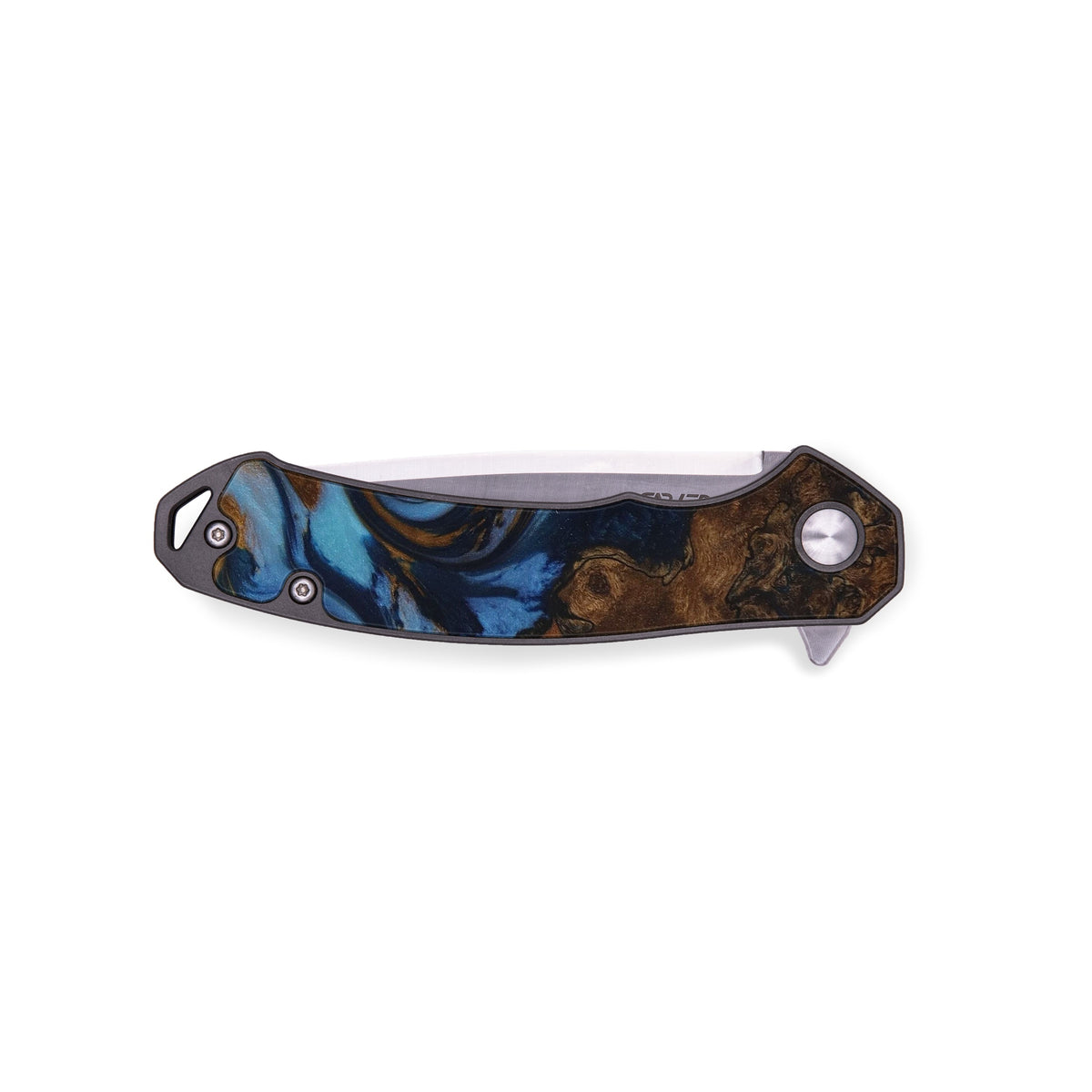 EDC Wood+Resin Pocket Knife - Karon (Teal & Gold, 530898) – Carved Knives