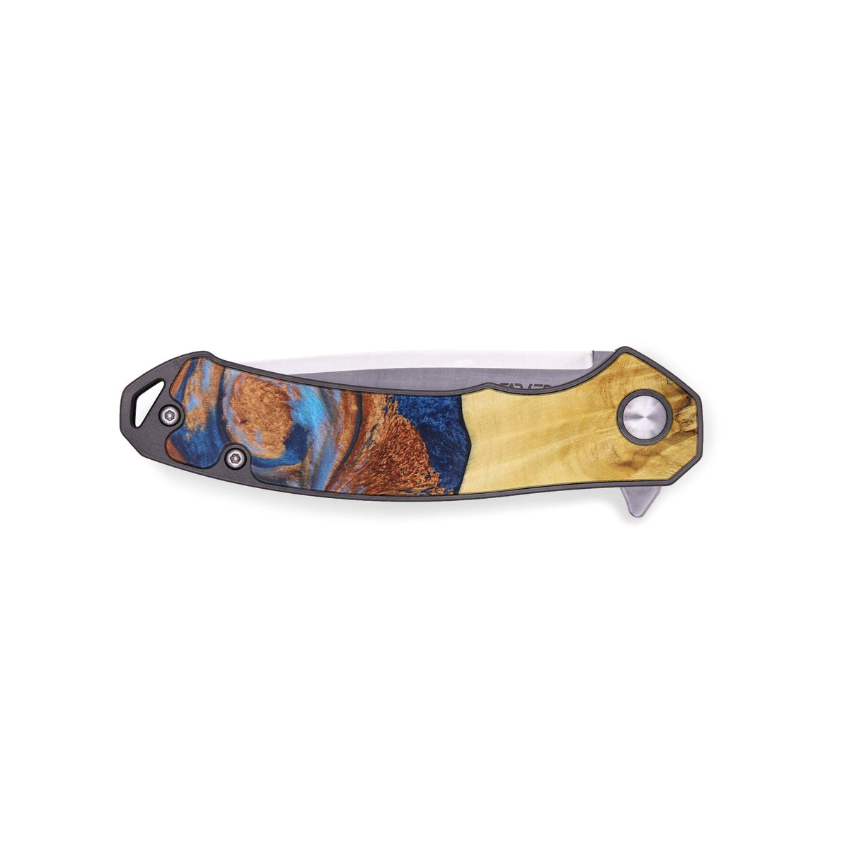 EDC Wood+Resin Pocket Knife - Aubrey (Teal & Gold, 610112) – Carved Knives