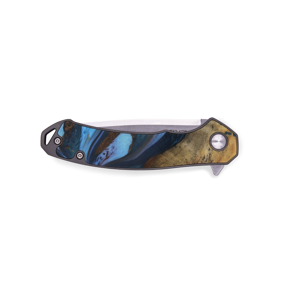 EDC Wood+Resin Pocket Knife - Berni (Teal & Gold, 492102) – Carved Knives