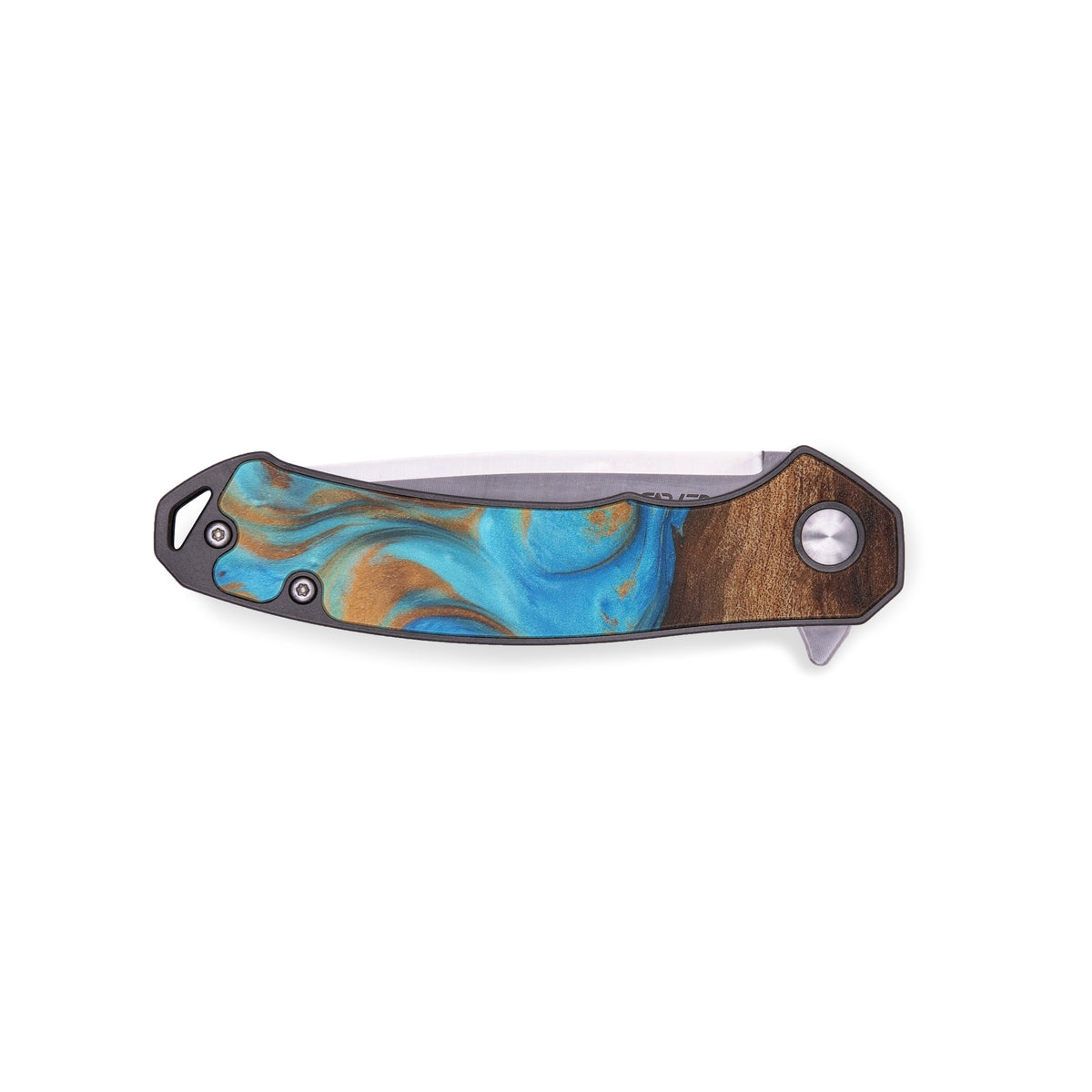 EDC Wood+Resin Pocket Knife - Cathyleen (Teal & Gold, 598471) – Carved ...