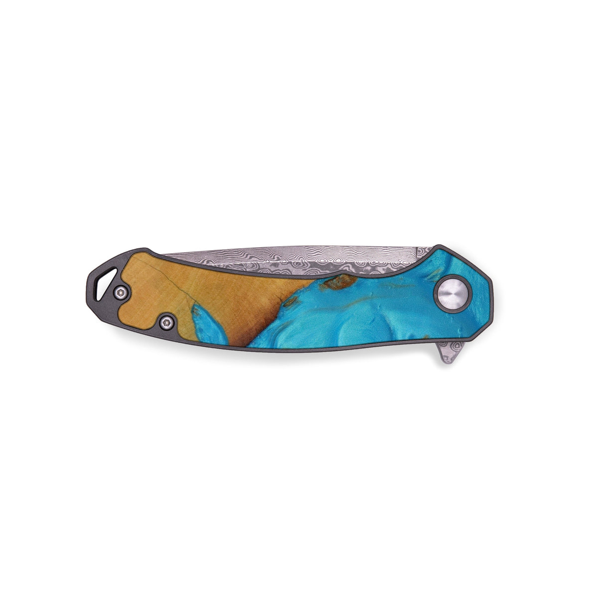 EDC Wood+Resin Pocket Knife - Octavio (Teal & Gold, 614822) – Carved Knives