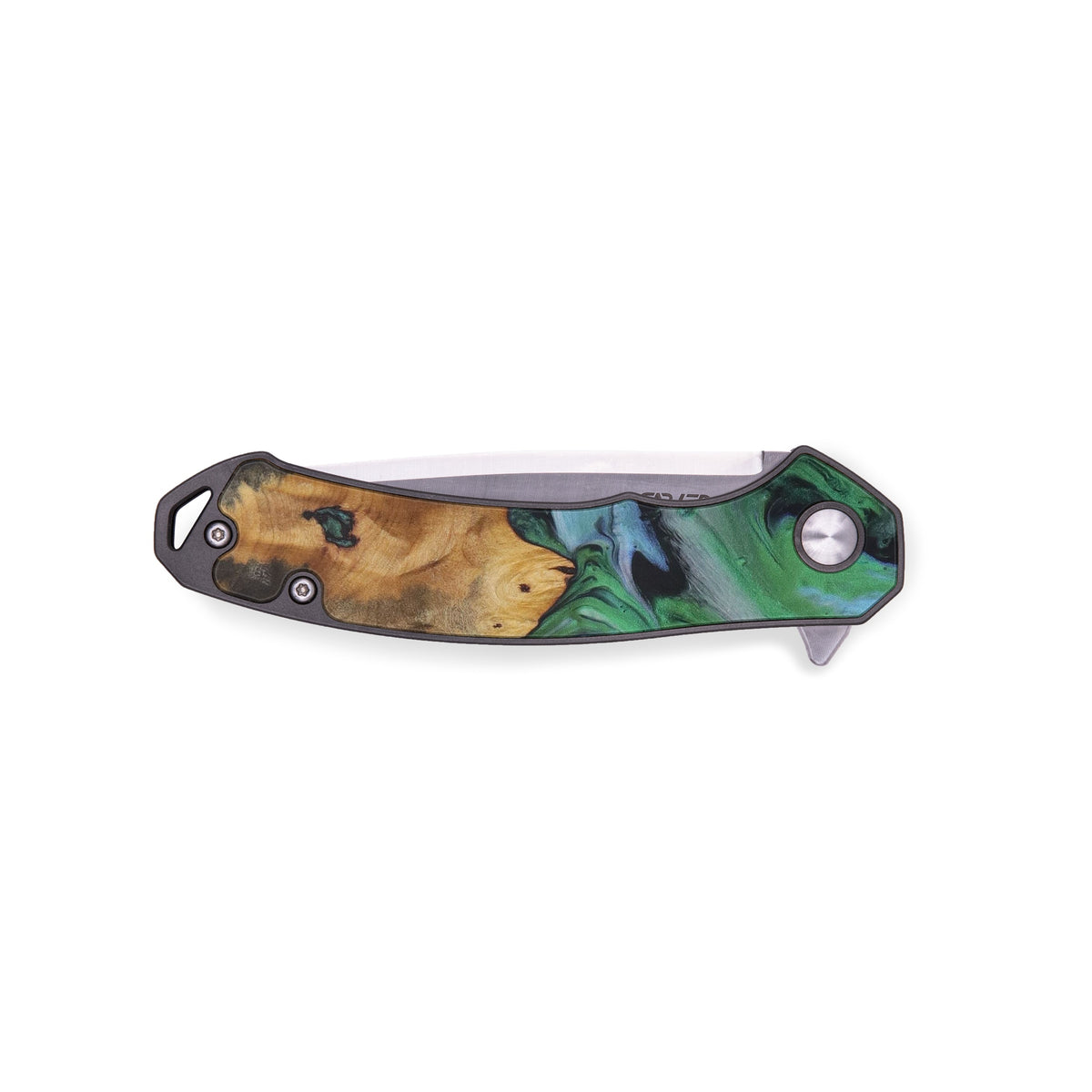 EDC Wood+Resin Pocket Knife - Sharon (Dark Green, 500453) – Carved Knives