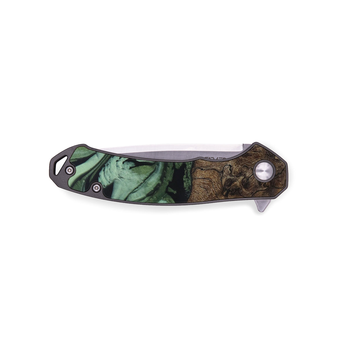 EDC Wood+Resin Pocket Knife - Deloris (Dark Green, 528891) – Carved Knives