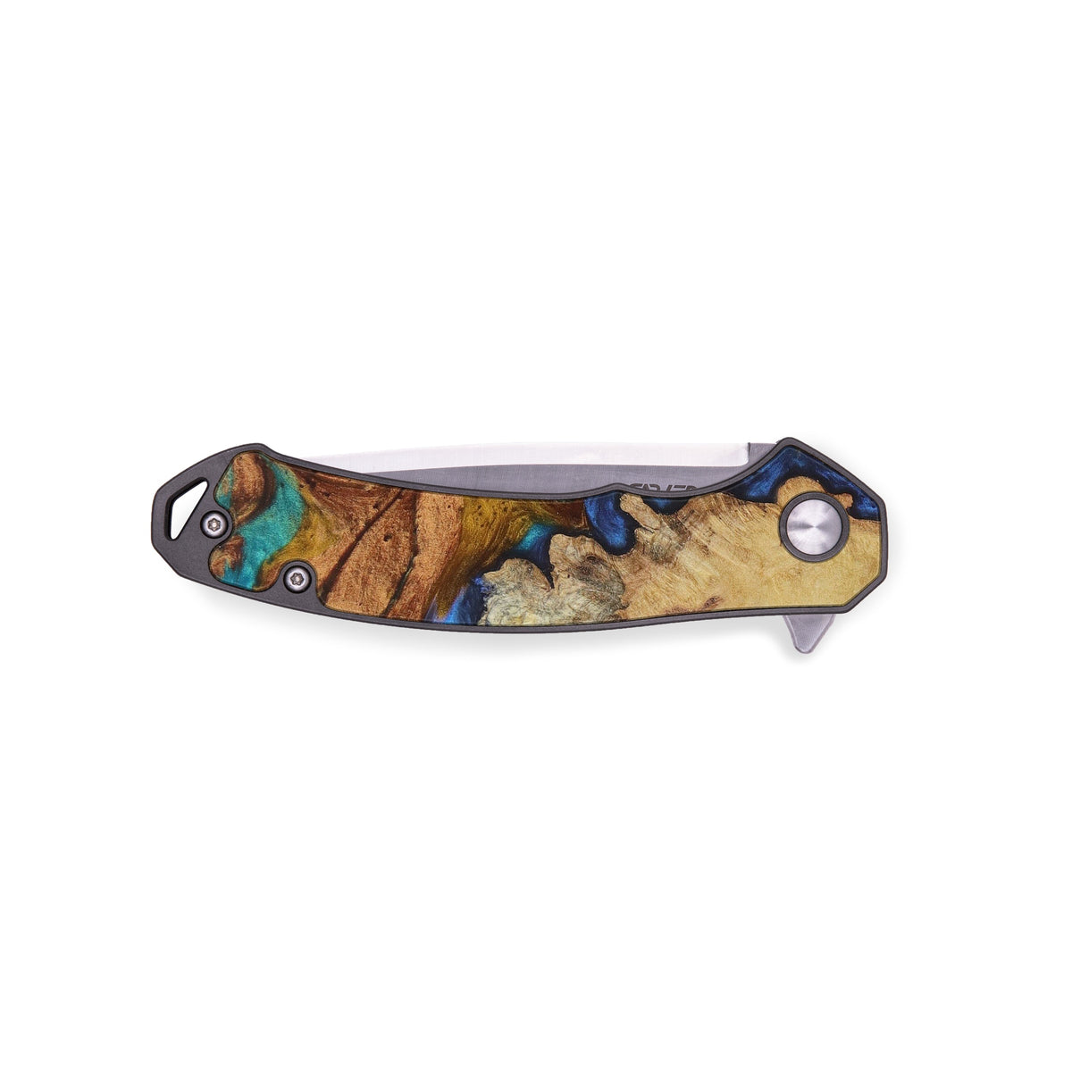 EDC Wood+Resin Pocket Knife - Penni (Teal & Gold, 424183) – Carved Knives