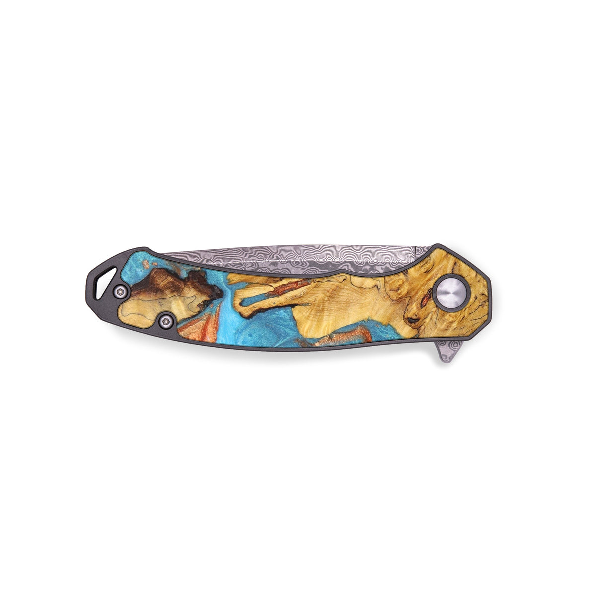 EDC Wood+Resin Pocket Knife - Rhea (Teal & Gold, 629326) – Carved Knives