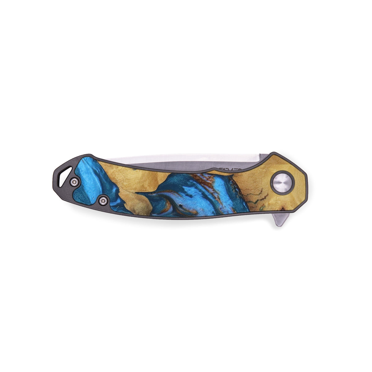 EDC Wood+Resin Pocket Knife - Darb (Teal & Gold, 425256) – Carved Knives